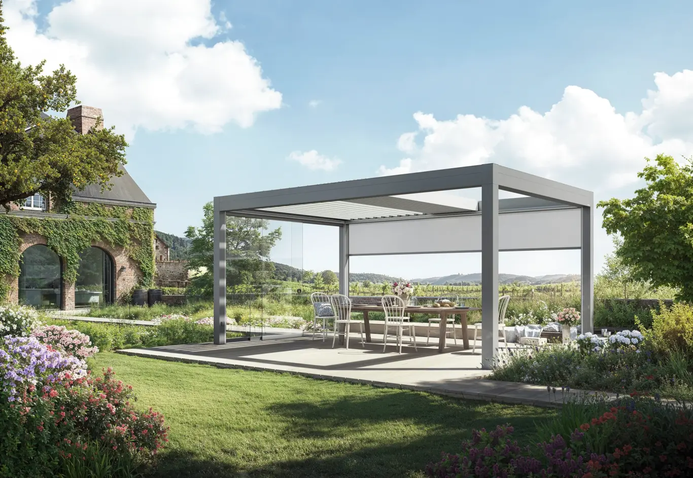 Patio roof with cabrio effect